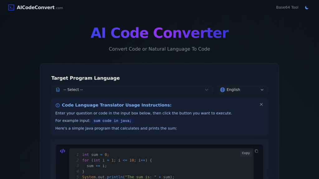 AICodeConvert:AI 驅動平台，無縫支援 50+ 種程式語言的程式碼轉換、生成、最佳化與除錯。 - MOGE