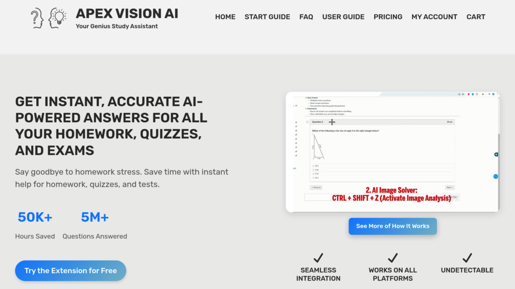 Apex Vision AI:AI驅動作業小幫手，透過瀏覽器擴充功能，跨多科目即時提供精確解答與學習支援。 - MOGE