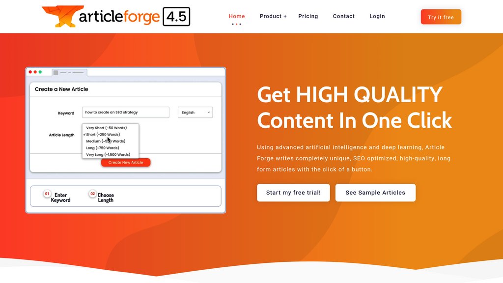 Article Forge:自動化內容生成平台，以最少的使用者輸入快速生成獨特的、SEO友好的文章。 - MOGE