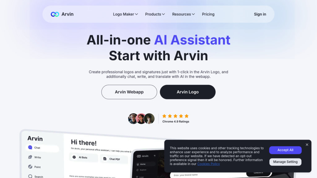 Arvin AI:多功能 AI 瀏覽器擴充工具，整合 GPT-4o 等頂尖模型，支援聊天、內容創作、影像生成與文件摘要。 - MOGE