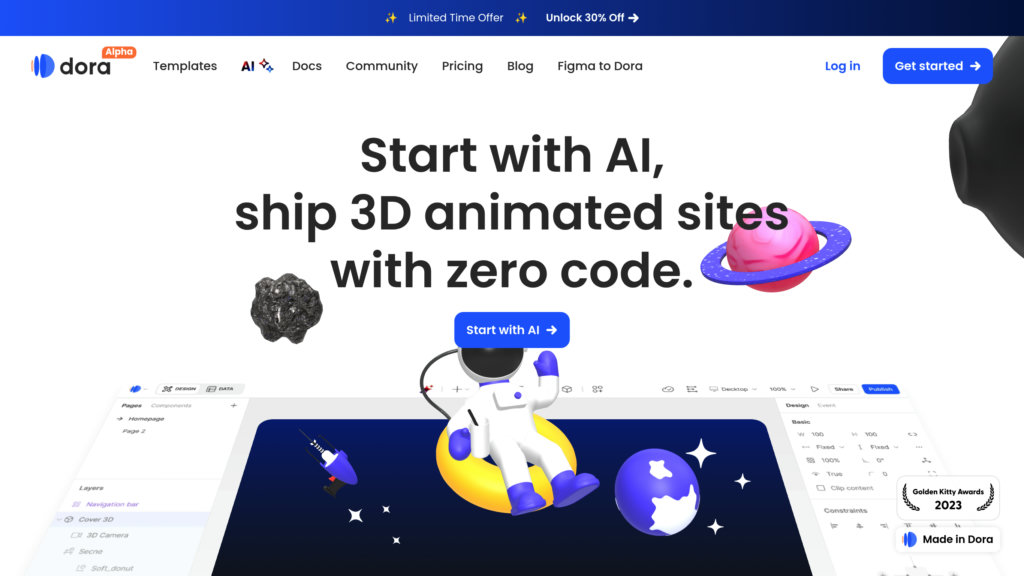 Dora Aiai Powered Platform For Creating Stunning 3d Animated Websites And Landing Pages Without