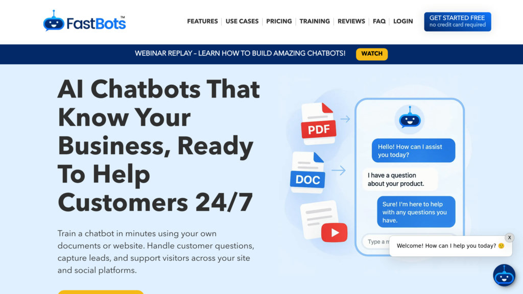 FastBots AI:AI-powered chatbot platform enabling fast creation of custom chatbots trained on ...