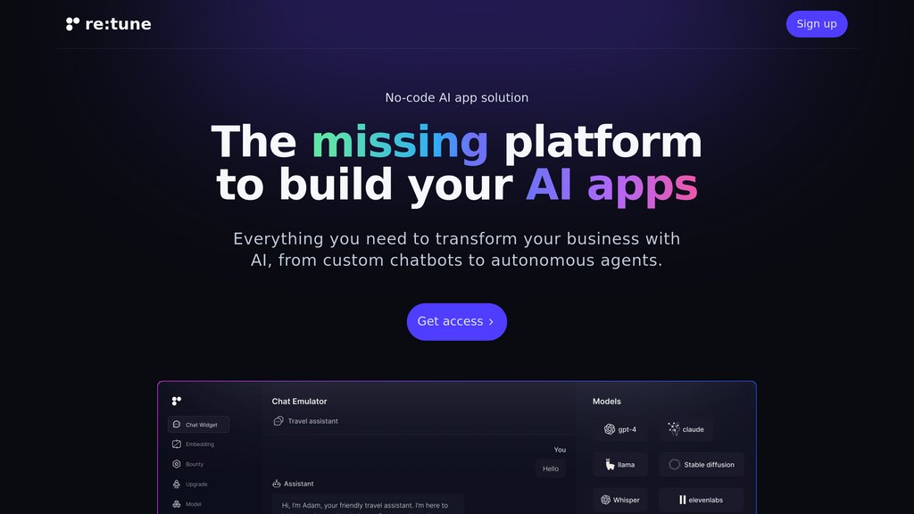 re:tune:無程式碼平台，用於創建、訓練和佈署為銷售、支援和潛在客戶開發量身定制的自訂聊天機器人。 - MOGE
