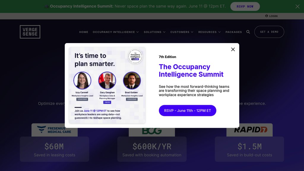 VergeSense:Comprehensive occupancy intelligence platform offering real-time space utilization ...
