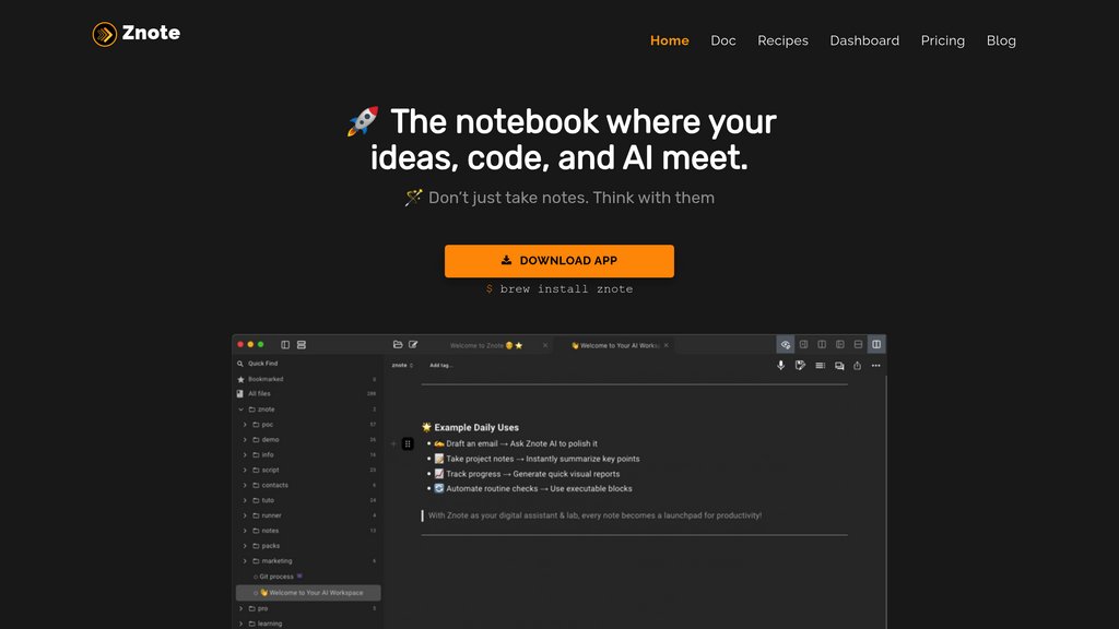 Znote:A versatile Markdown-based note-taking app designed for developers to write, run code ...